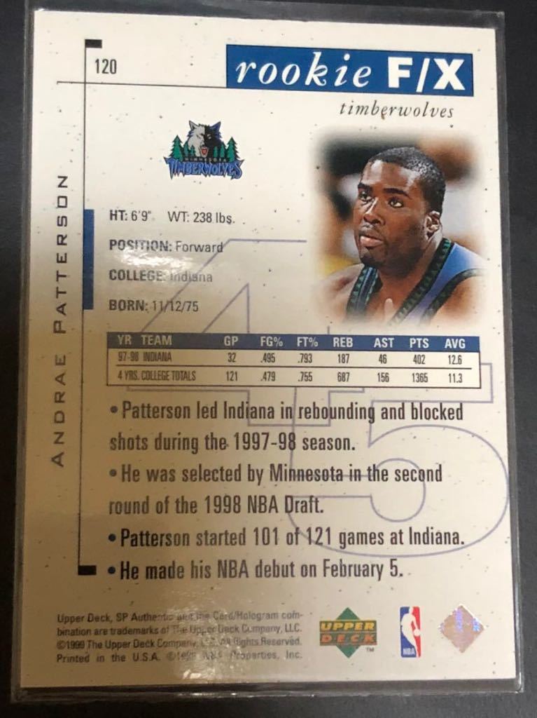 andrae patterson 98-99 SP authentic ROOKIE F/X 3500枚限定(Upper Deck)｜売買され ...