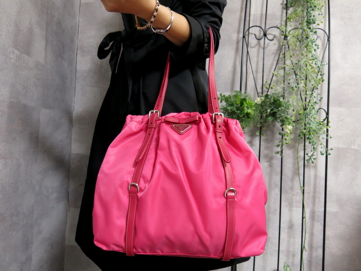 保管品 PRADA プラダ BR3919 ポコノ ナイロン ラム レザー 本革 リボン トート バッグ ピンク イタリア製 肩掛け B5 20935(トートバッグ)｜売買されたオークション情報 ...