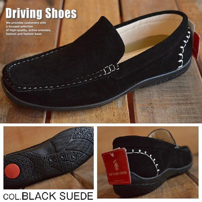RICHARD SMITH ドライビングシューズ メンズ スリッポン ローファー カジュアル スエード 秋冬 1016 ブラックスエード 26 ...