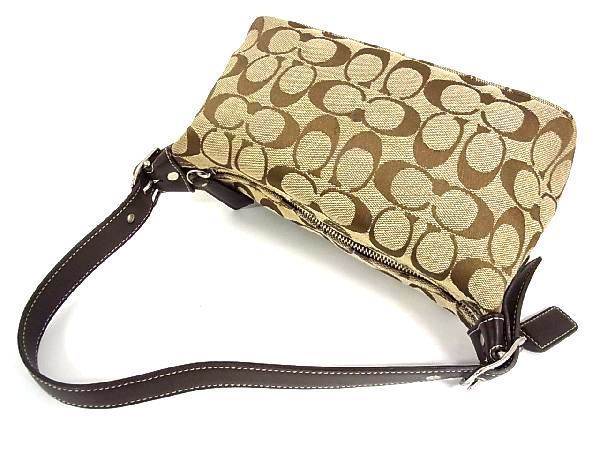 1円 極 COACH コーチ 6044 シグネチャー キャンバス×レザー シルバー金具 ハンドバッグ ショルダー 肩掛け ブラウン系 ...