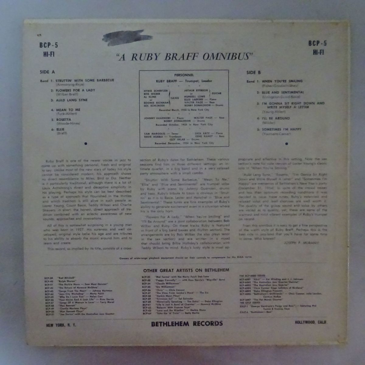 13058676; 廃盤/US盤/BETHLEHEM/マルーン ラベル/深溝/MONO/盤198gあり Ruby Braff / A Ruby Braff Omnibus(ジャズ一般)｜売買さ ...