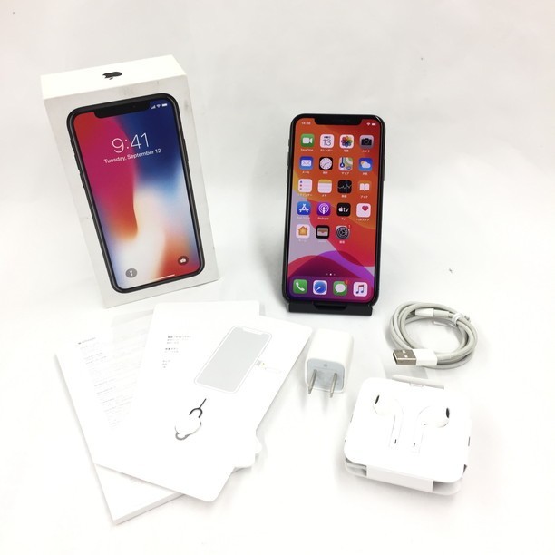 1572801 Apple iPhone X A1902 / MQAX2J/A スペースグレイ 64GB 通電確認済み 付属品 箱付き ...