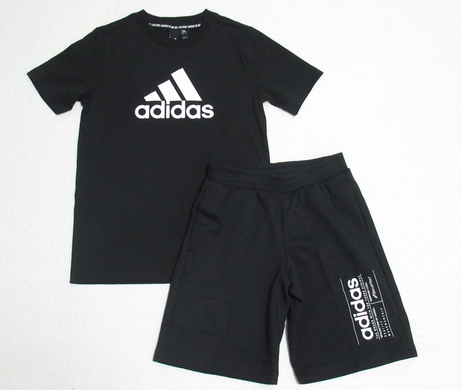 adidas Tシャツ ハーフパンツ セットアップ 黒 ブラック 130 G アディダス スウェット 上下セット DV0816 FM0781 ...