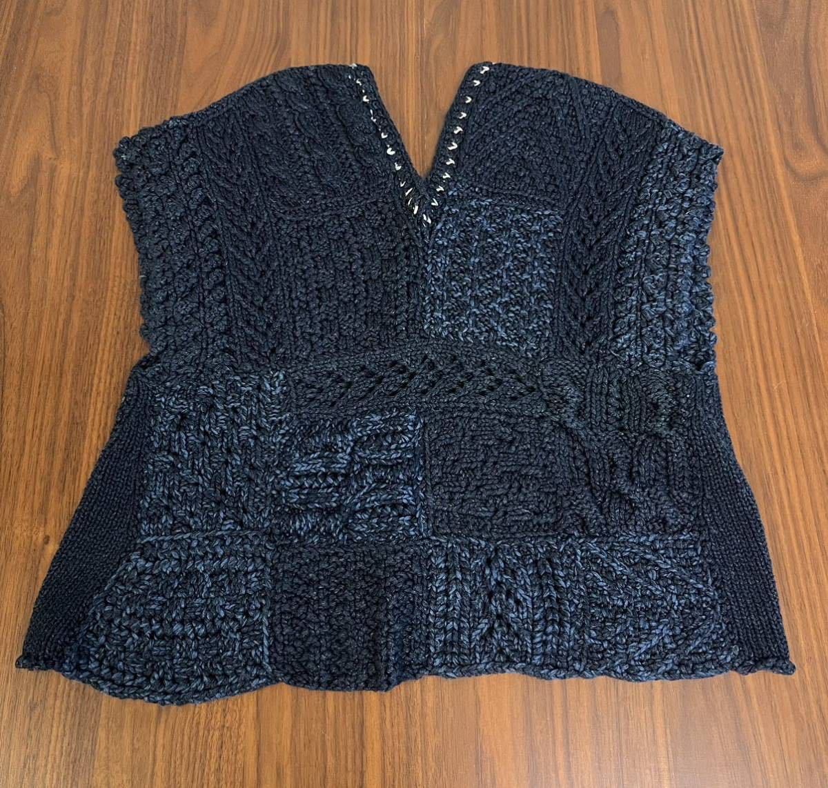 45r 45rpm ハンドニットコットンベスト インディゴ 手編み パッチワーク badou-R ニットベスト(トップス)｜売買された ...