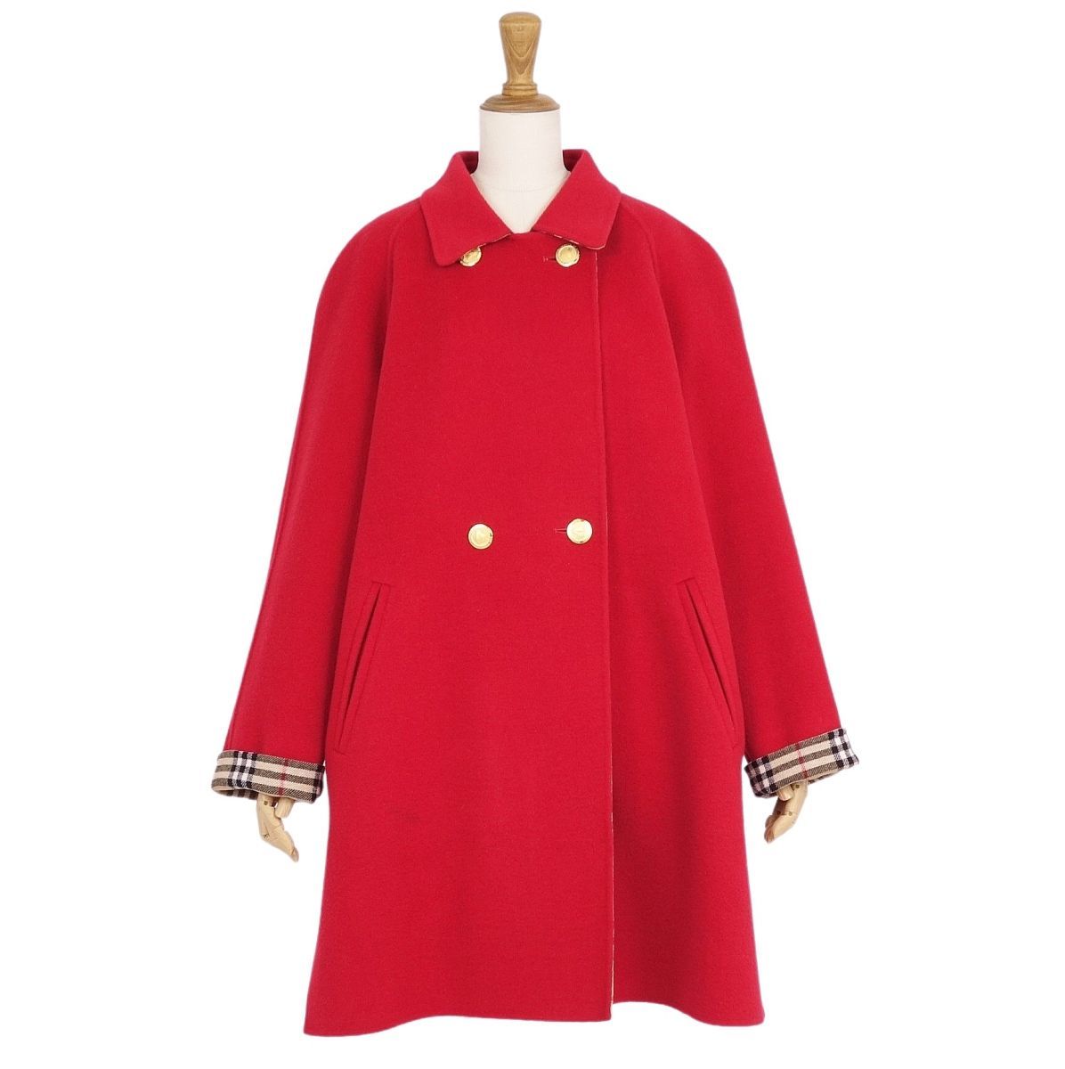 Vintage バーバリー Burberrys コート ウール ダブルフェイス レディース 裏チェック アウター 古着 9AR M相当 レッド ch07dl-rm04c11257(Mサイズ ...