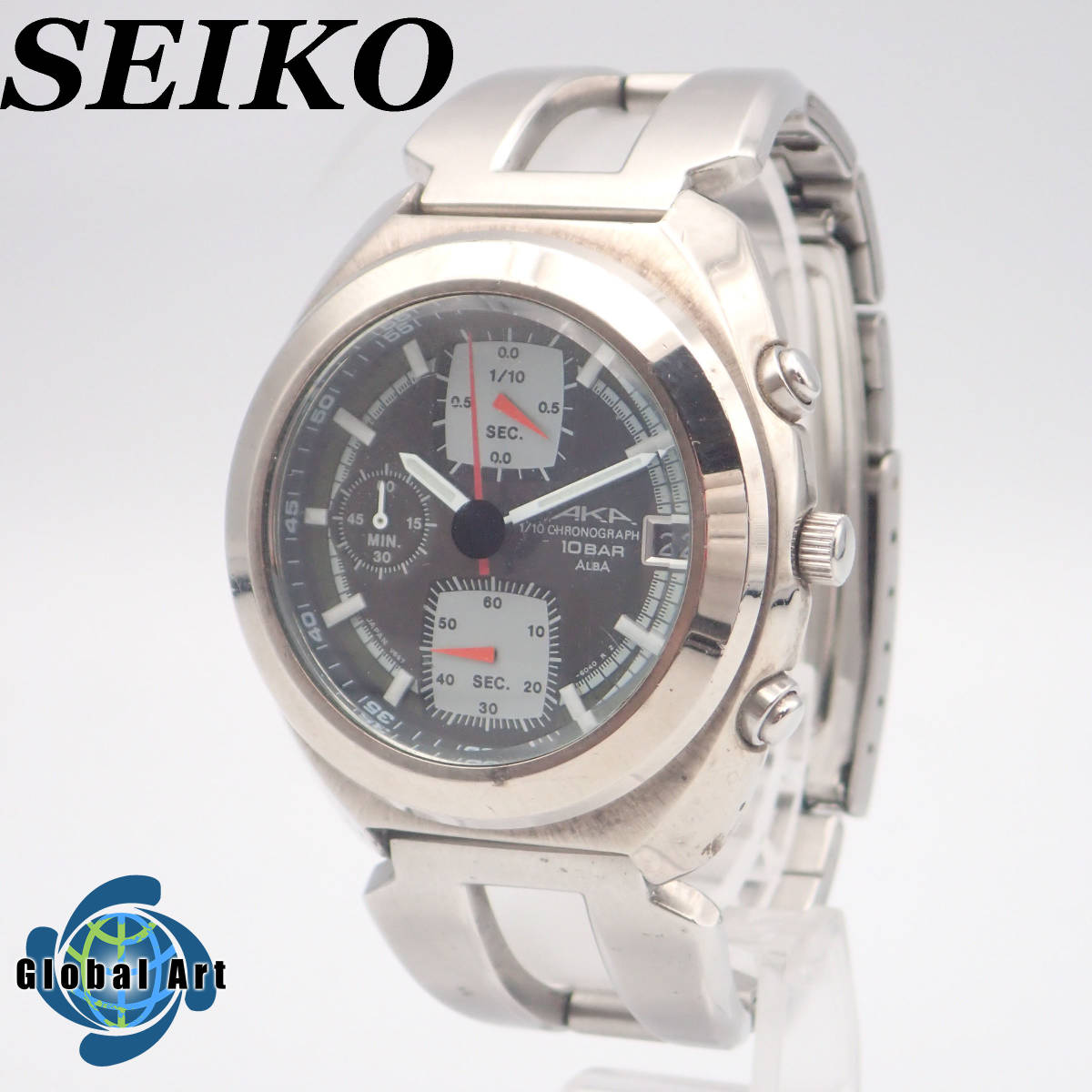 い08419/SEIKO セイコー/アルバ/アカ/クオーツ/メンズ腕時計/クロノグラフ/デイト/純正ベルト/文字盤 ブラック/V657 ...