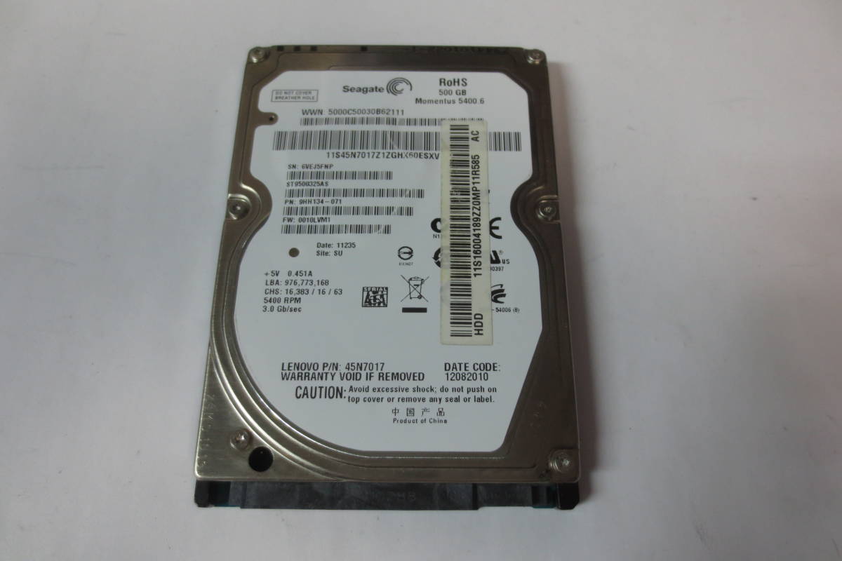 5725時間/1300回 SEAGATE HDD ST9500325AS 500GB 2.5インチ(500GB～)｜売買されたオークション情報 ...