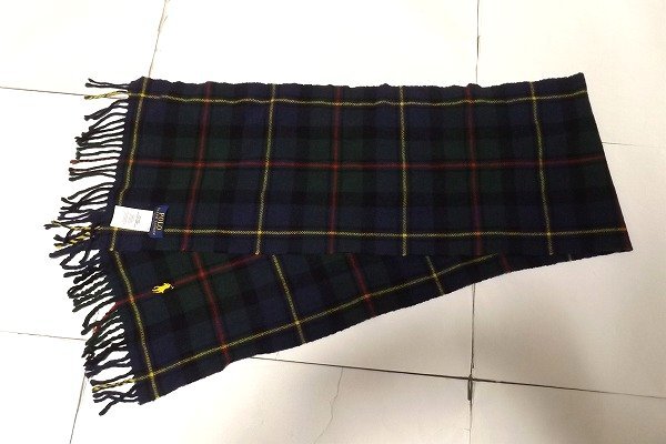 N5275：POLO RALPH LAUREN ポロ ラフルローレン チェック柄ウールマフラー/紺緑など：35(その他)｜売買された ...