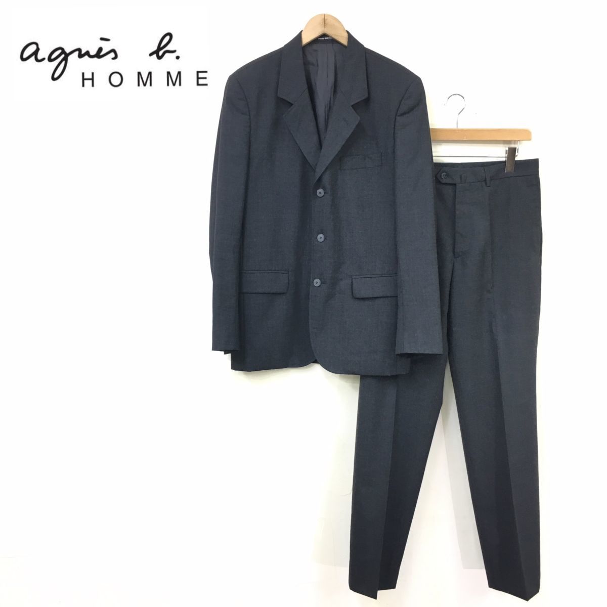O1268-J 良品 フランス製 agnes b. homme アニエスベーオム メンズセットアップスーツ チャコールグレー 上48 下40 ...