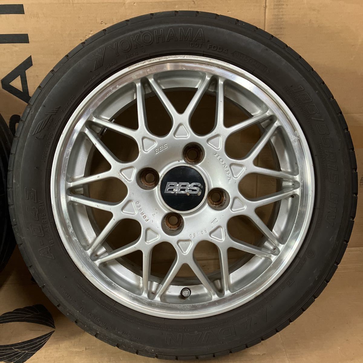 BBS RG180 15×6J+55 114.3 4H 鍛造 当時物 FORGED 185/55 A-043ヨコハマタイヤ付 2本 絶版 ...