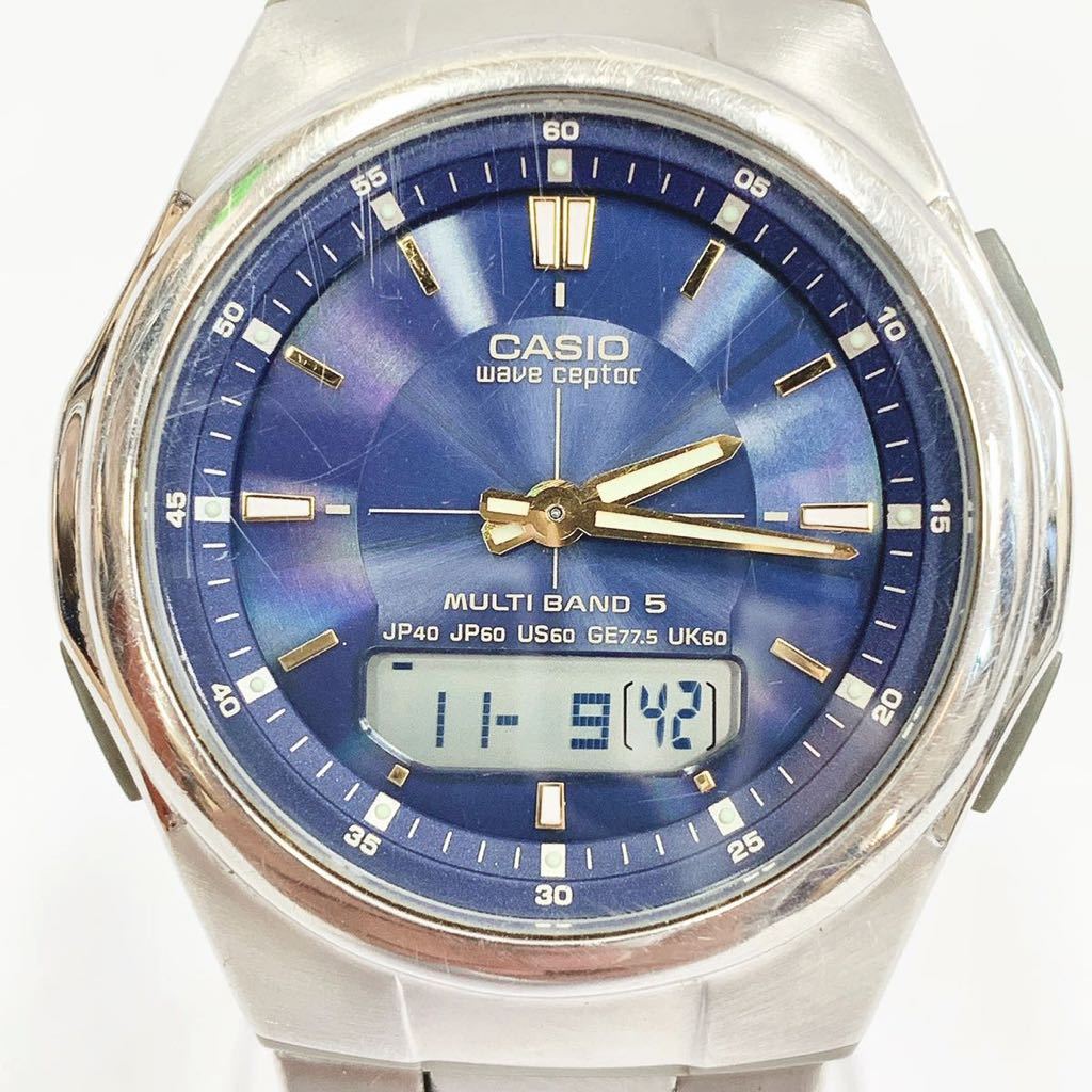 時計 CASIO カシオ ウェーブセプター WVA-M480 電波ソーラー メンズ腕時計 青文字盤 シルバー ベルト純正 R店1106(その他 ...