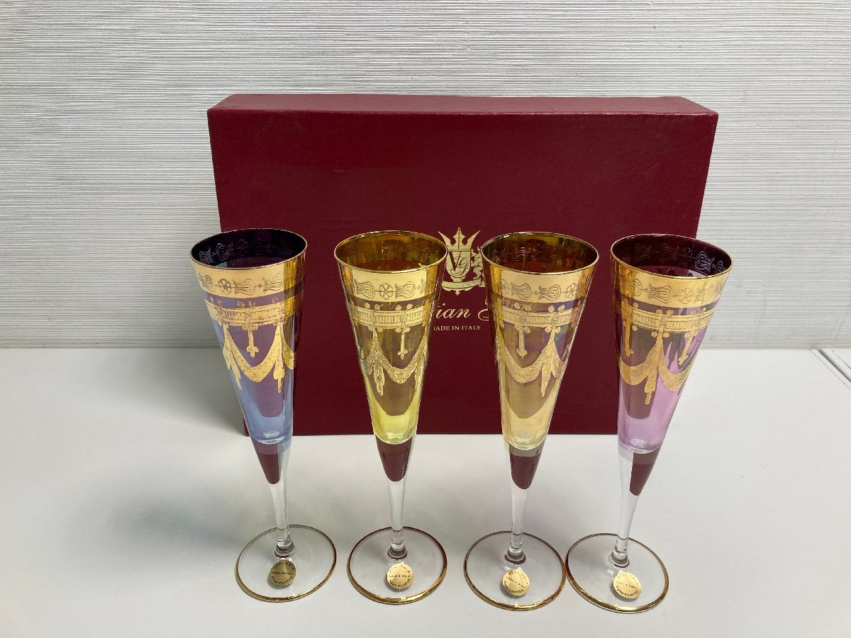 30-4350 品 Eurodec Venetian glass MADE IN ITALY ベネチアングラス 4客 青色グラスのみ劣化による ...