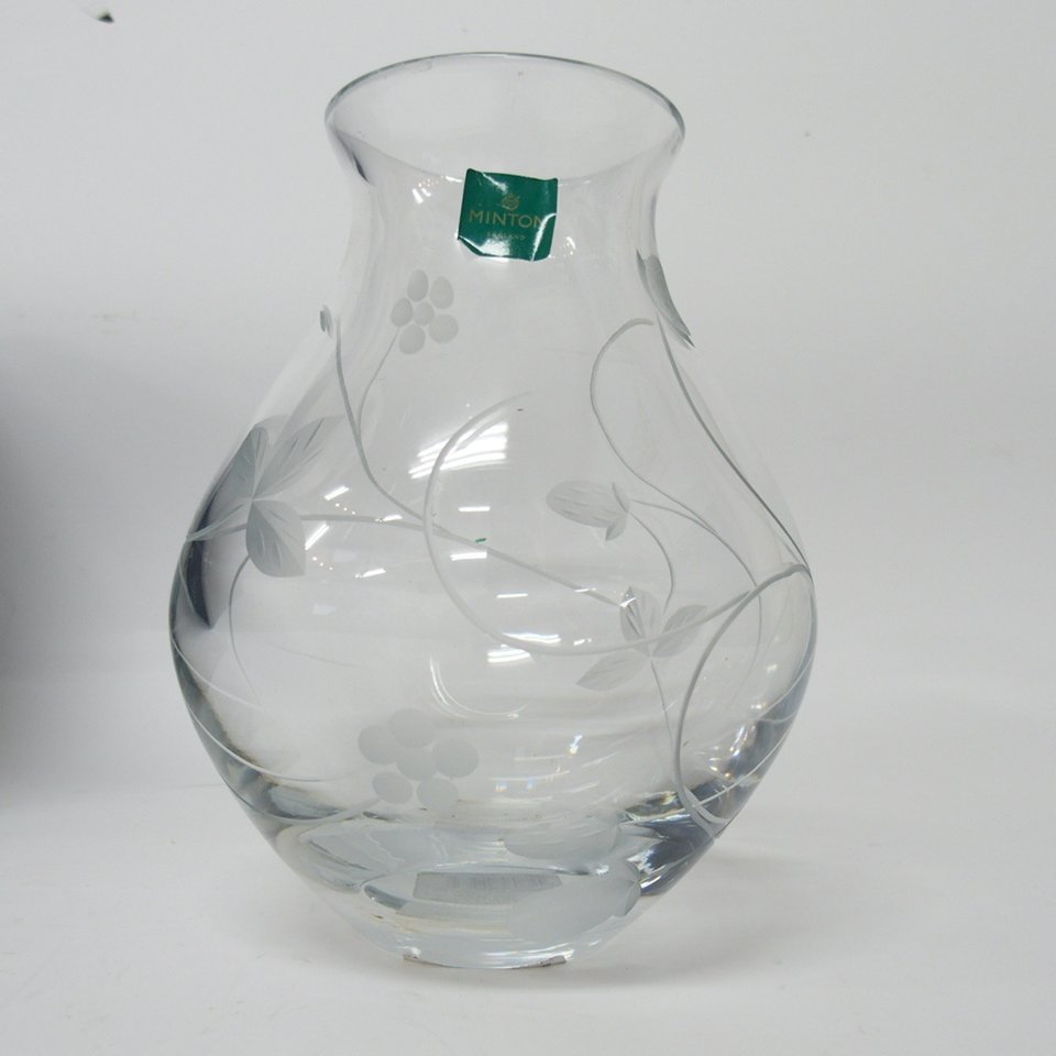 f002 D1 ミントン MINTON クリスタル LEAD CRYSTAL 花瓶 花器 フラワーベース インテリア 元箱 保管品(クリスタル ...