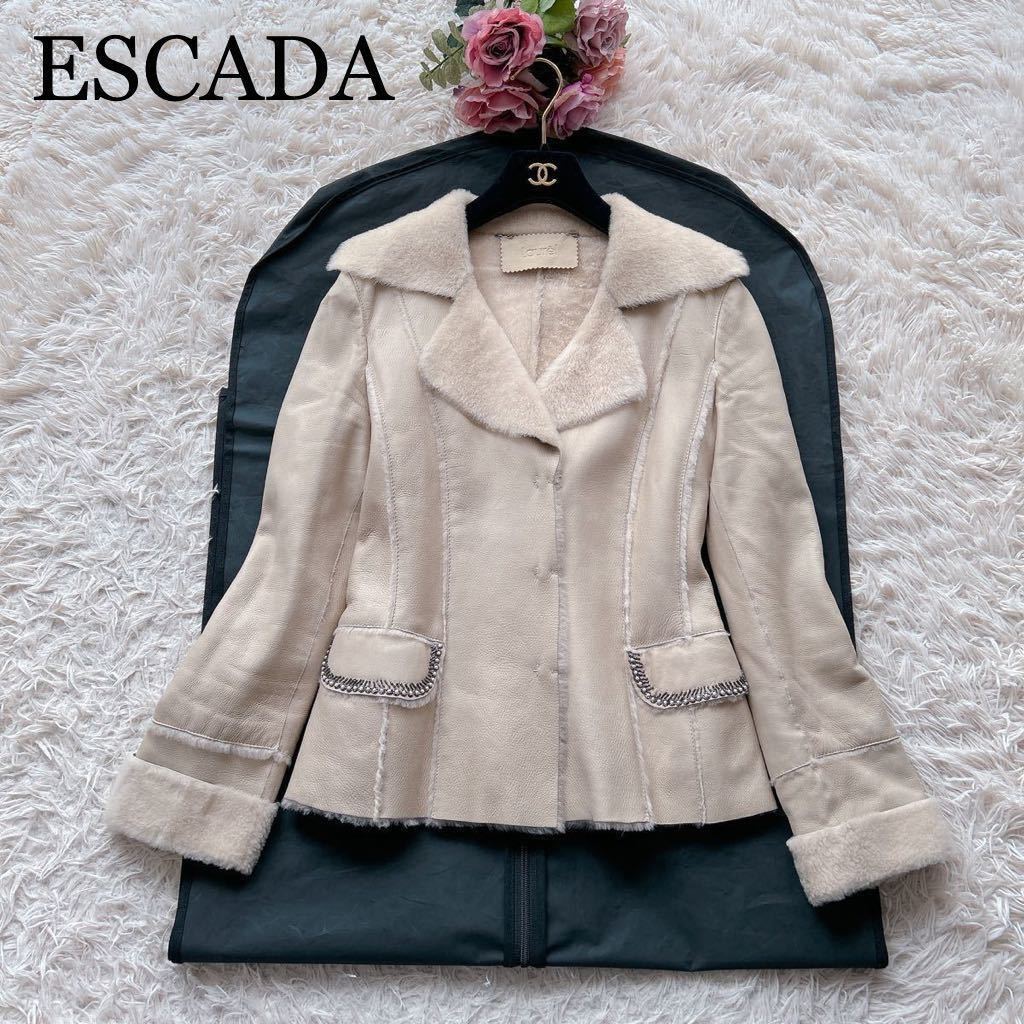 超高級 エスカーダ ローレル ラムレザームートンコート リアルムートン ジャケット シープスキン 羊革パール刺繍 ESCADA Laurel ...