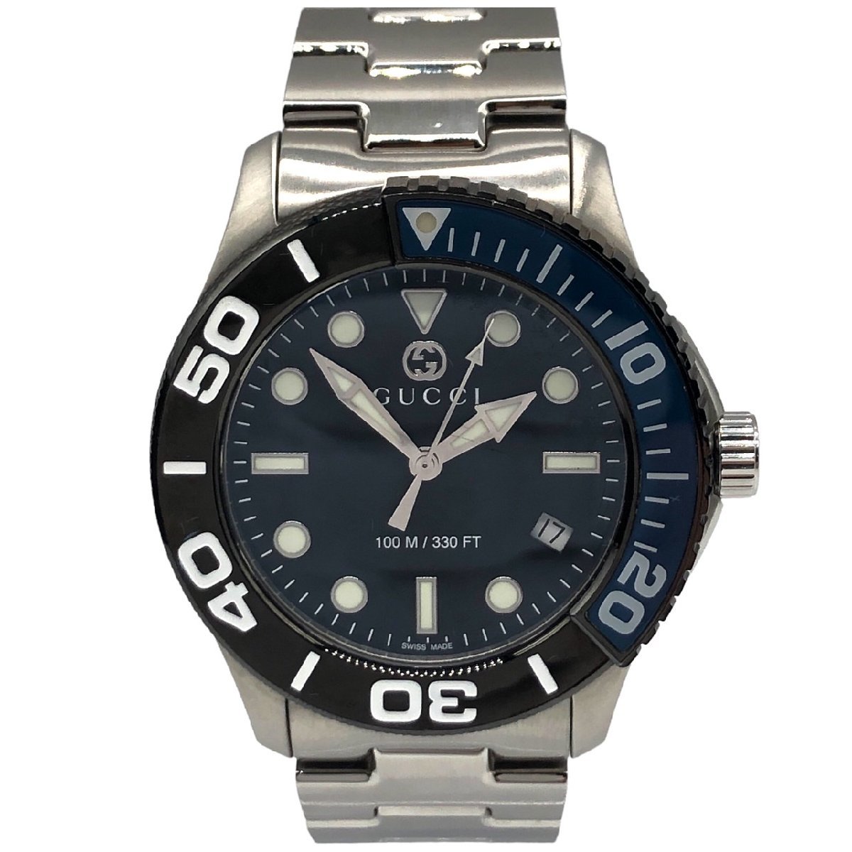 稼働品 GUCCI グッチ YA126281 ダイバー 126.2 黒文字盤 ブラック×ブルーベゼル SS クオーツ メンズ 腕時計 コマ ...