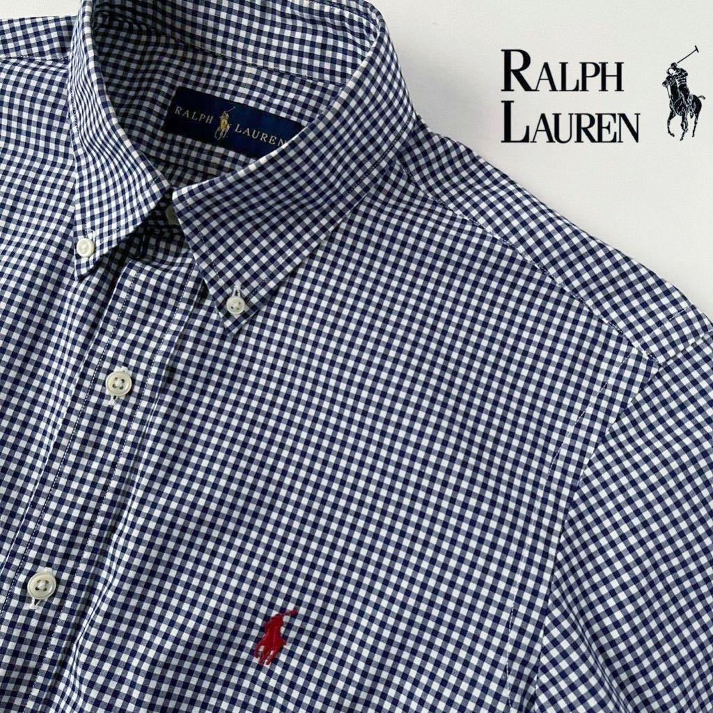 ラルフローレン RALPH LAUREN ボタンダウン ギンガムチェック 長袖シャツ M 175/96A 日本L ネイビー xホワイト シャツ ...