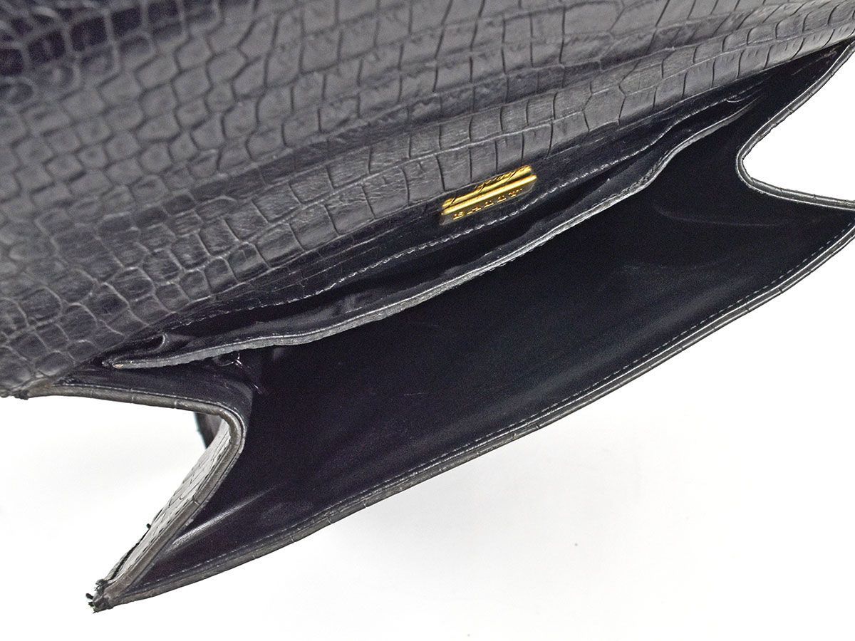 143525 BALLY バリー リュックサック バックパック クロコ型押しレザー 革 ブラック ゴールド金具 メンズ レディース/ B ...