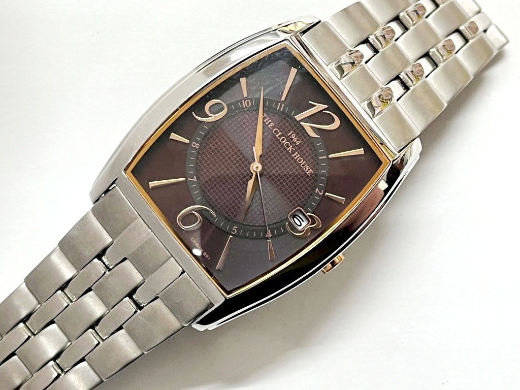 1964 THE CLOCK HOUSE/クロックハウス SS×ブラウン系 ソーラークオーツ CH104M メンズ腕時計 稼働ジャンク/ 品 ...