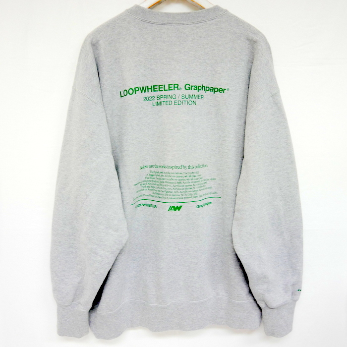 1円 良好 国内正規 LOOPWHEELER×Graphpaper ループウィラー グラフペーパー 22SS Classic Crew Neck Sweat クルーネックスウェット F(XL ...