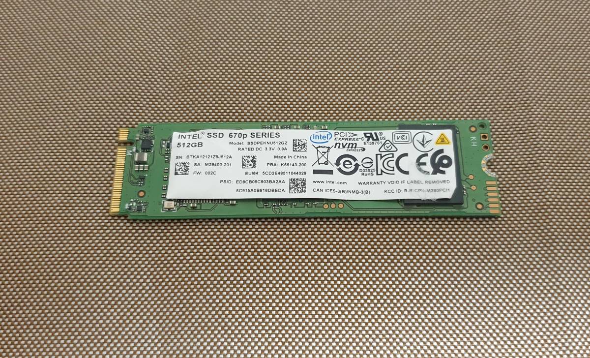 Intel 670p SSD M.2 2280 NVMe PCIe 512GB SSD SSDPEKNU512GZ スキャン済み(256GB ...