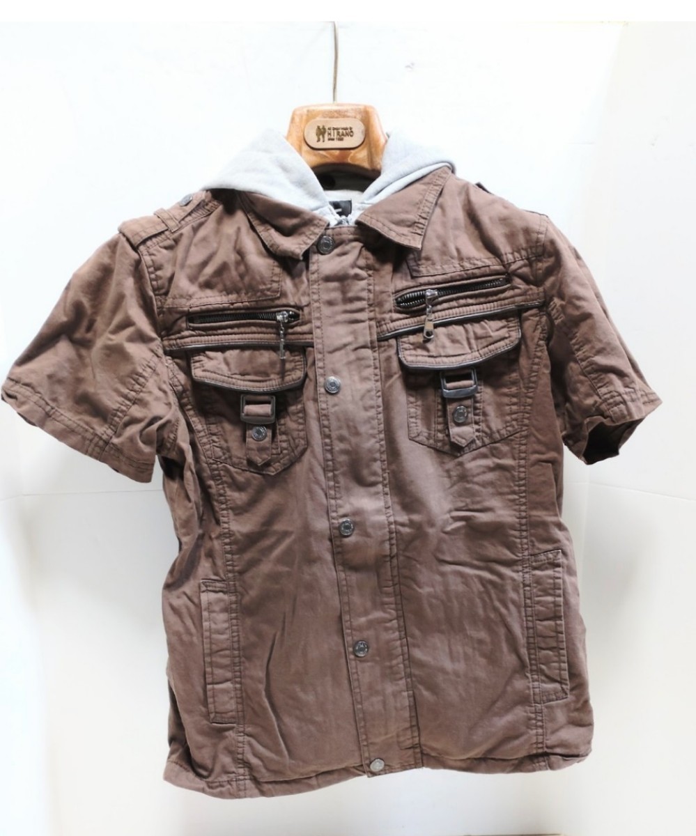 M1417 メンズ in the attic インジアティック 半袖 パーカー取り外し可能 サイズL カラーブラウン 長期自宅保管(Lサイズ ...