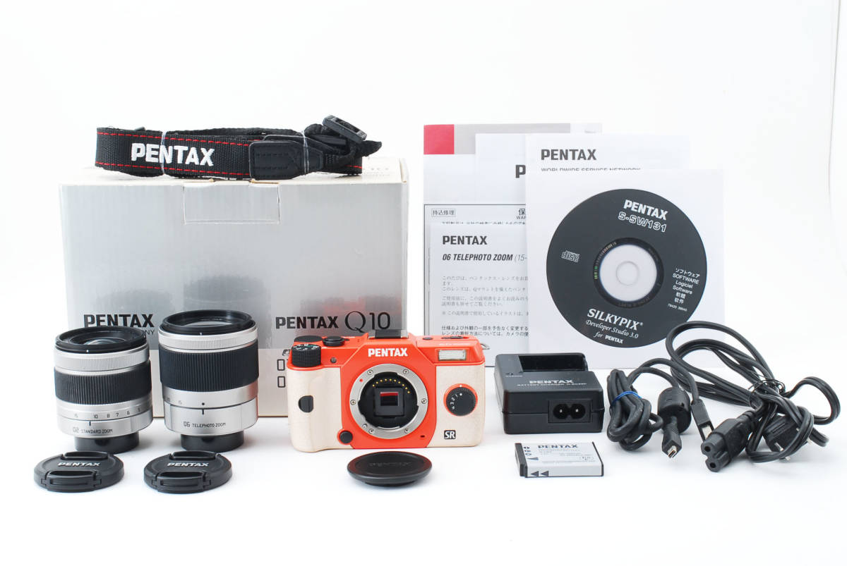 元箱付き PENTAX Q10 ORANGE & White 02 + 06 ダブルレンズキット ミラーレス一眼レフ デジタルカメラ ショット ...