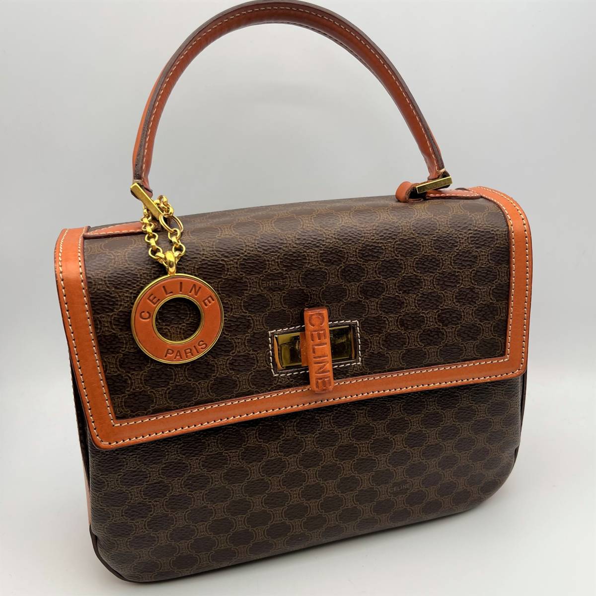 セリーヌ DM95 マカダム柄 ハンドバッグ ブラウン系 ヴィンテージ オールドセリーヌ 手持ち かばん レディース CELINE ...