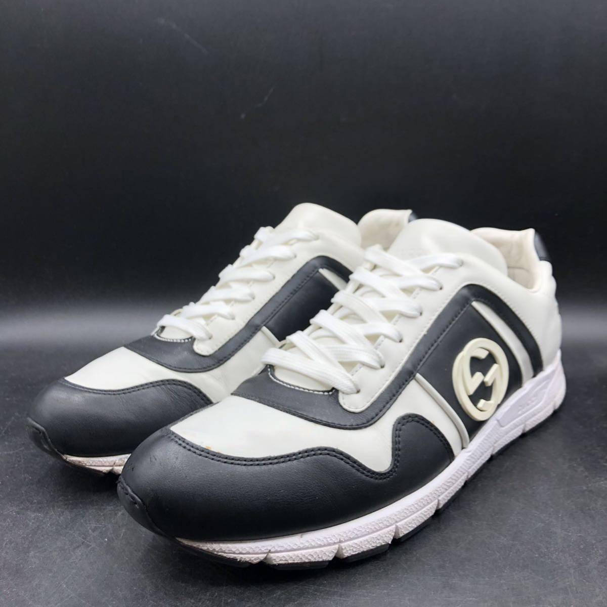 M1238 GUCCI グッチ インターロッキング レザー ローカット スニーカー メンズ 8.5/27.5cm相当 ホワイト ブラック ...