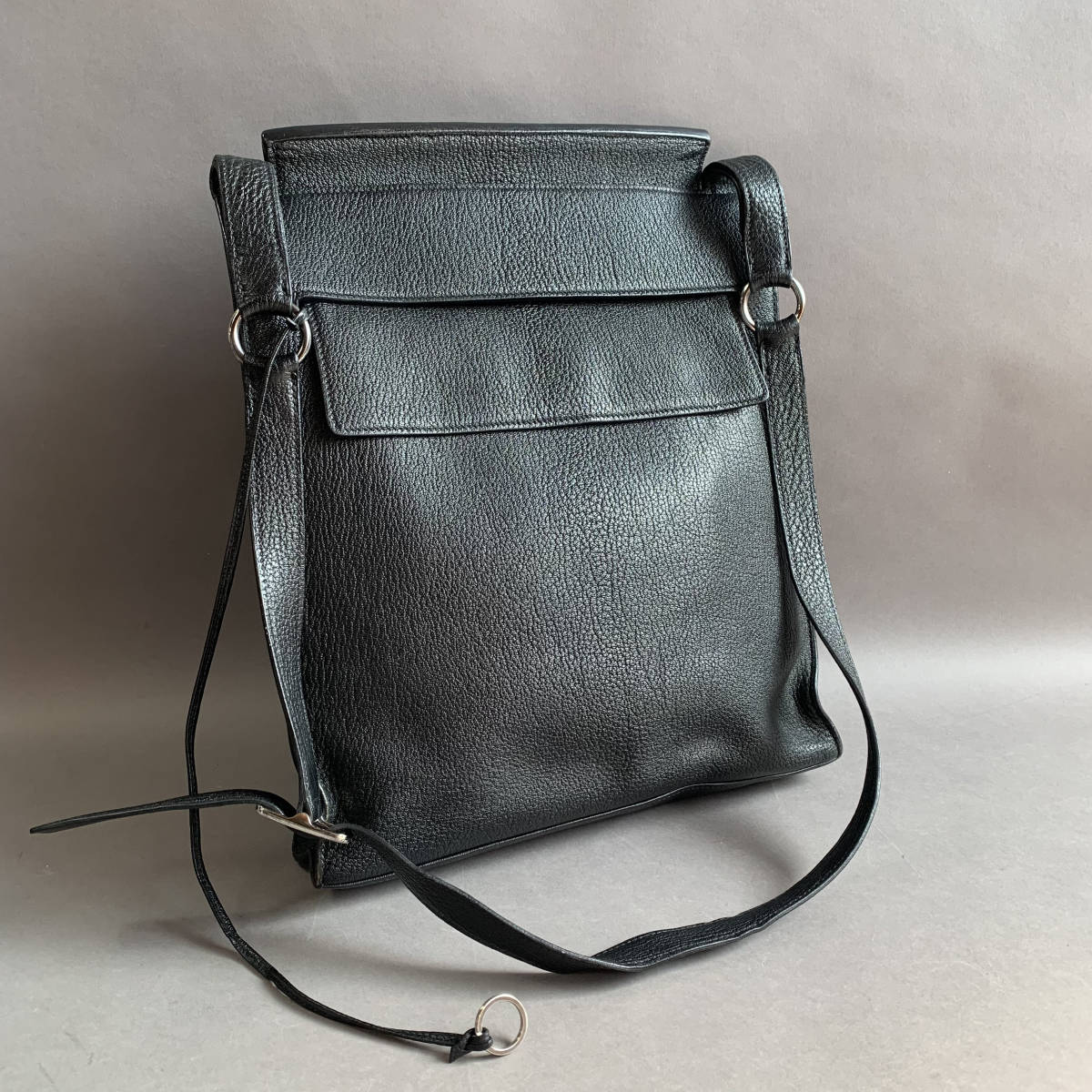 MS219 HERMES エルメス レザーショルダーバッグ ブラック シルバー金具 レディース ブランド ポシェット サック 肩掛け カバン ...