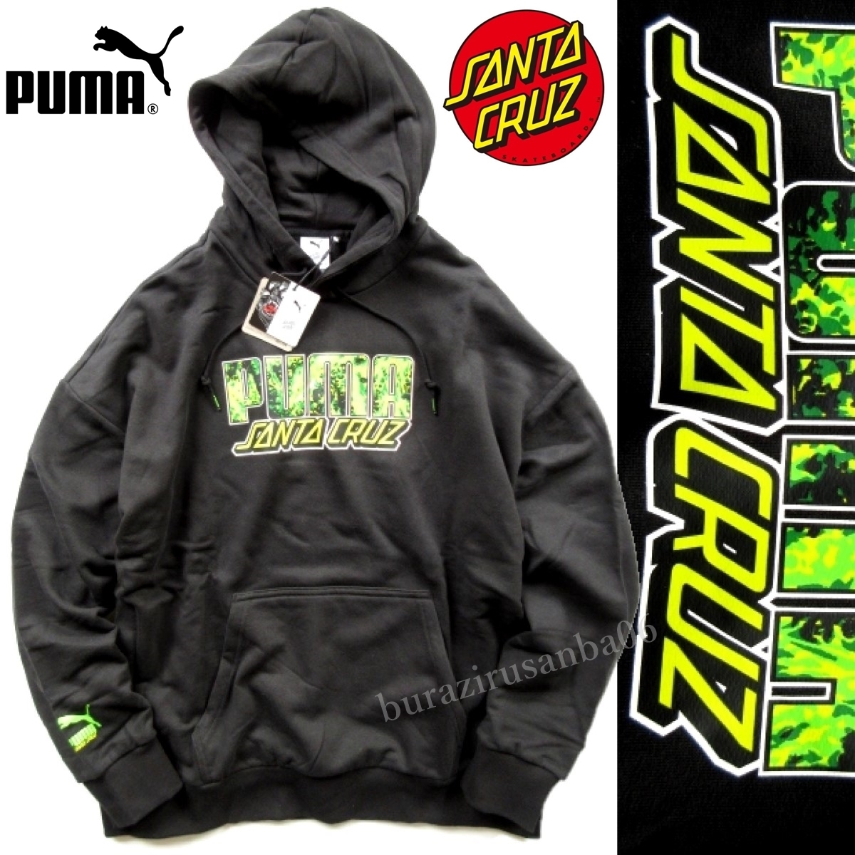 定価10 450円 プーマ PUMA X SANTA CRUZ HOODIE サンタクルーズ コラボ スウェット パーカー フーディー 黒 ...