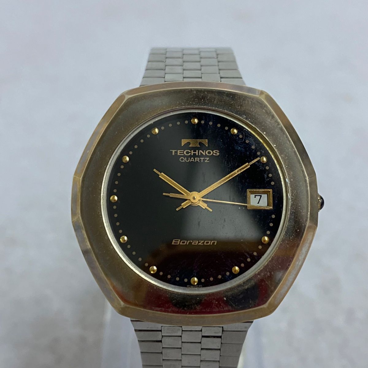 D385-D2-120 TECHNOS テクノス Borazon ボラゾン QUARTZ クォーツ デイト ブラック文字盤 ラウンド メンズ 腕時計 1104050 ②(テクノス)｜売買された ...
