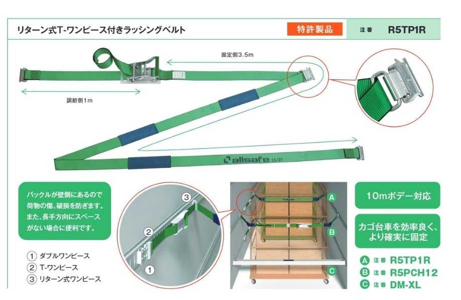 #2347 トラックパーツ ラッシングベルト 2本セット カゴ台車専用品 カゴに当てずに絞れるリターン式 オールセーフ製 T-ワンピース(トラック、ダンプ、建設機械)｜売買されたオークション ...