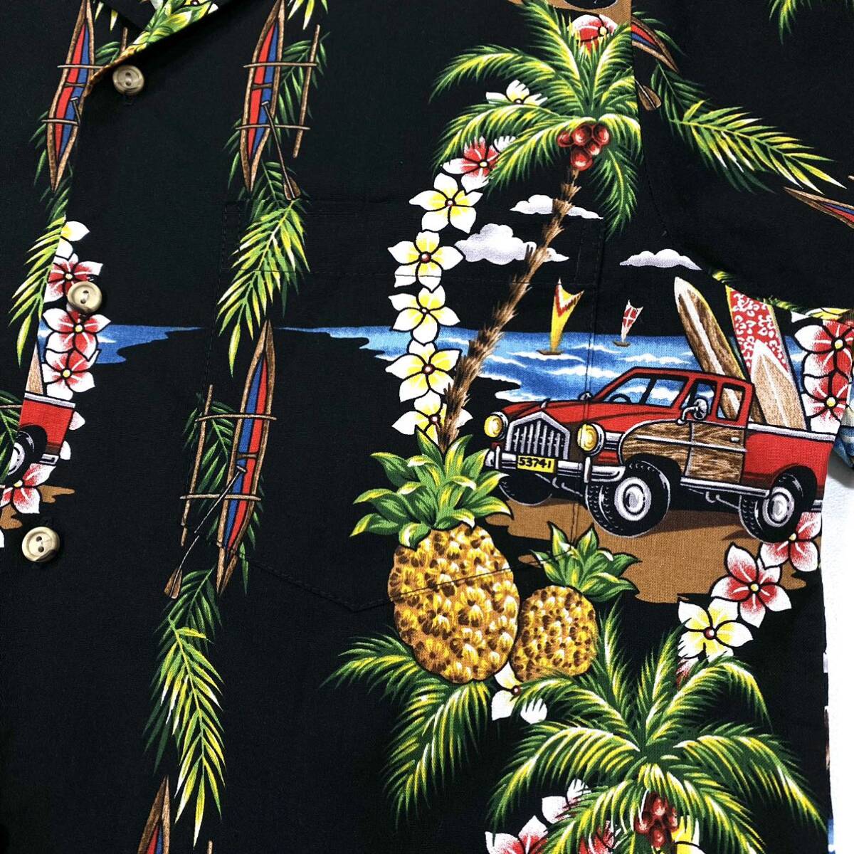 80’sハワイ製 RJC アールジェイシー アロハシャツ オープンカラー ボーダーパターン ハワイアンシャツ メンズS ブラック(Sサイズ)｜売買されたオークション情報、yahooの商品情報を ...