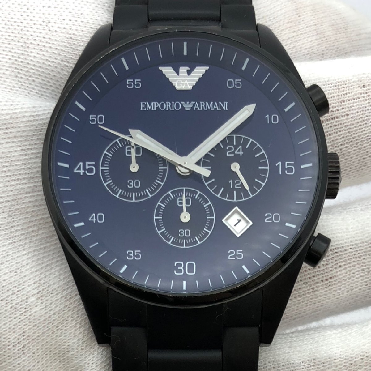 EMPORIO ARMANI/エンポリオアルマーニ/AR-5921/クロノグラフ/デイト/青文字盤/ブラックカラー/メンズ腕時計/クォーツ ...