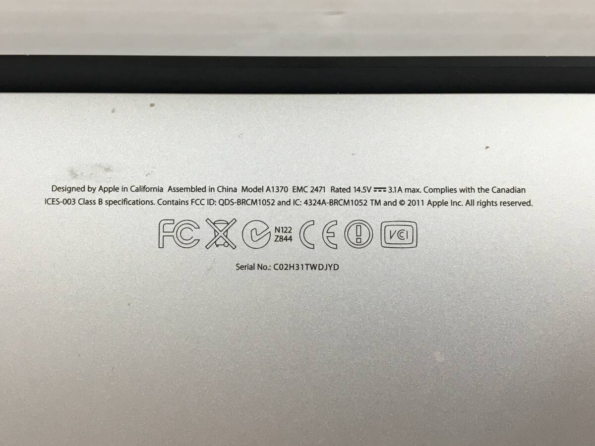 11.6インチ Apple MacBook Air 11-inch Mid 2011 A1370 Core i5 2467M /1.6GHz RAM:4GB/SSD:128GB El ...