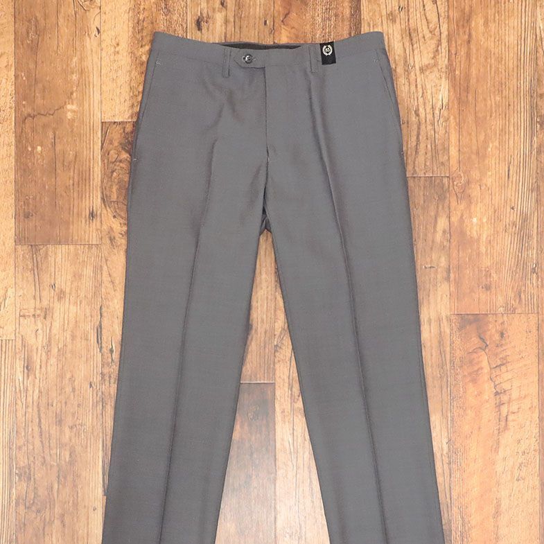 1円/TREBIO/97cm/スラックス パンツさらっと なめらか ウール混 無地 ノータック 洗濯OK 上品 美脚 /ダークグレー ...