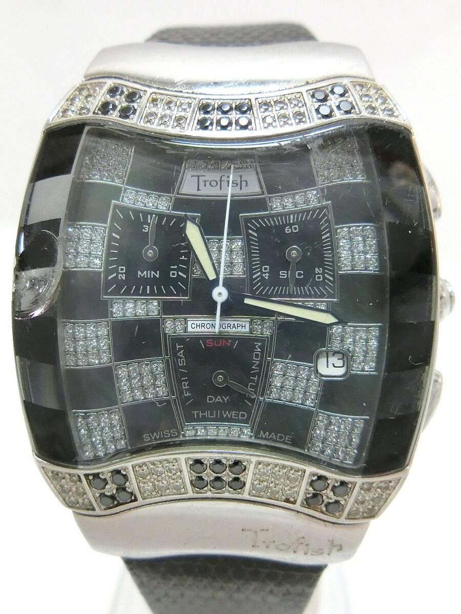 1000円スタート 腕時計 Trofish トロフィッシュ SN3118TM QZ クオーツ シェル文字盤 ブラック デイデイト クロノグラフ ...