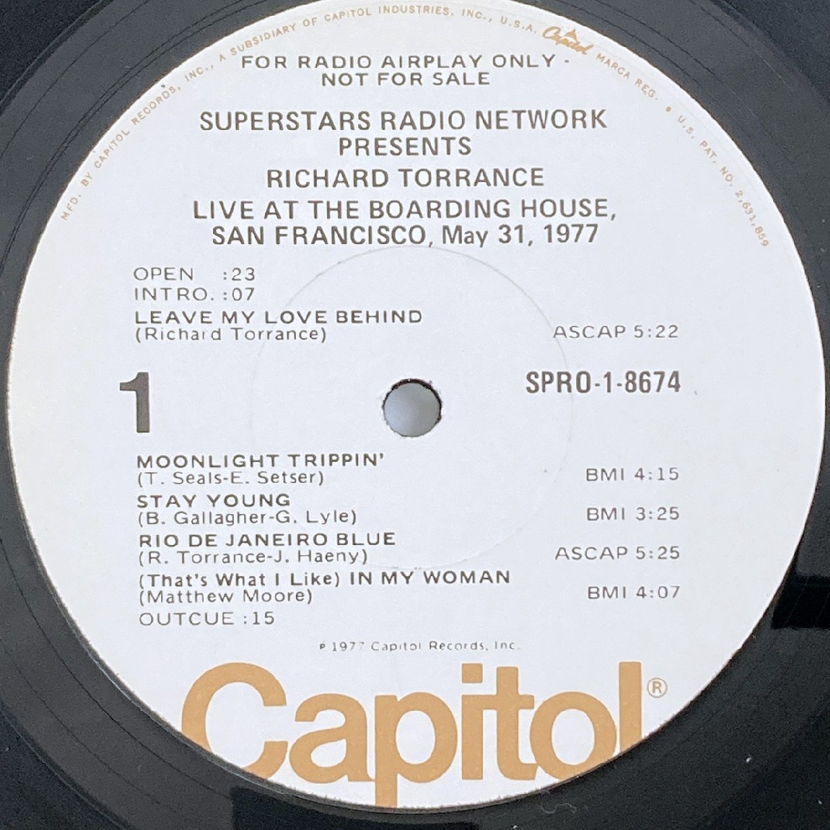 LP/ RICHARD TORRANCE/LIVE AT THE BOARDING HOUSE SAN FRANCISCO MAY 31 1977/トーランス/US盤 プロモ CAPITOL ...