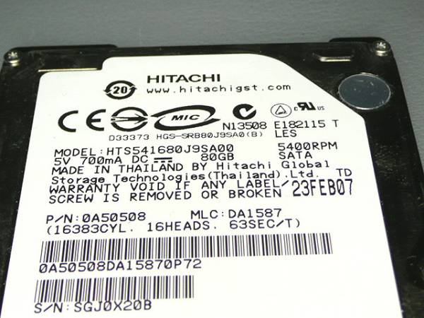 2.5HDD HITACHI SATA HTS541680J9SA00 80GB H854(100GB未満)｜売買されたオークション情報 ...