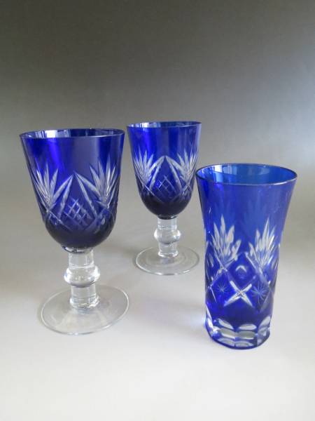 L6047 江戸切子/色被/ペアワイングラス/一口ビールグラス/3点(工芸ガラス)｜売買されたオークション情報、yahooの商品情報を ...