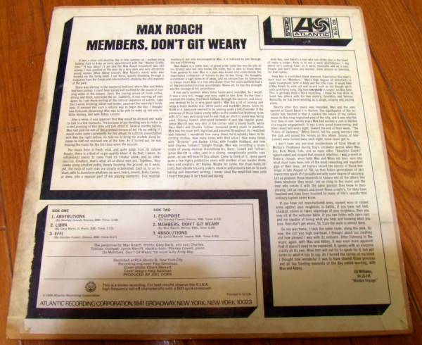 LP MAX ROACH MEMBERS DON'T GIT WEARY US盤 SD1510 DJ COPY(ジャズ一般)｜売買されたオークション情報、yahooの商品情報をアーカイブ公開 ...