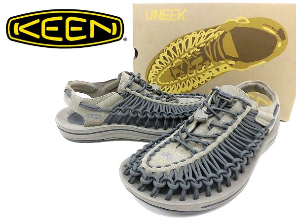 KEEN キーン UNEEK 1013087 Brindle/Magnet レザー 編み込み サンダル スニーカー ベージュ系×グレー 26 ...