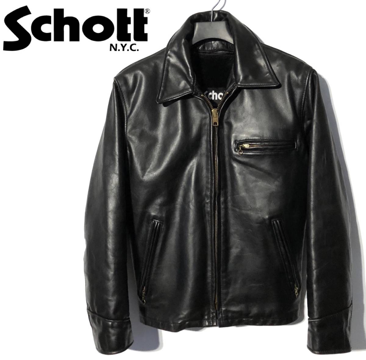 Schott ショット トラッカージャケット レザー ライダース 牛革 AT101 38 襟付き ファー ボアライナー付き USA製 黒 ブラック(ライダースジャケット)｜売買された ...