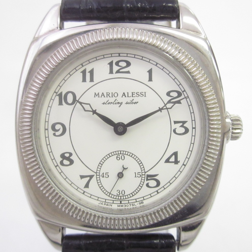 08 76-88752-24 MARIO ALESSI マリオアレッシィ スターリングシルバー MM307 クォーツ 腕時計 スモセコ 裏蓋 ...