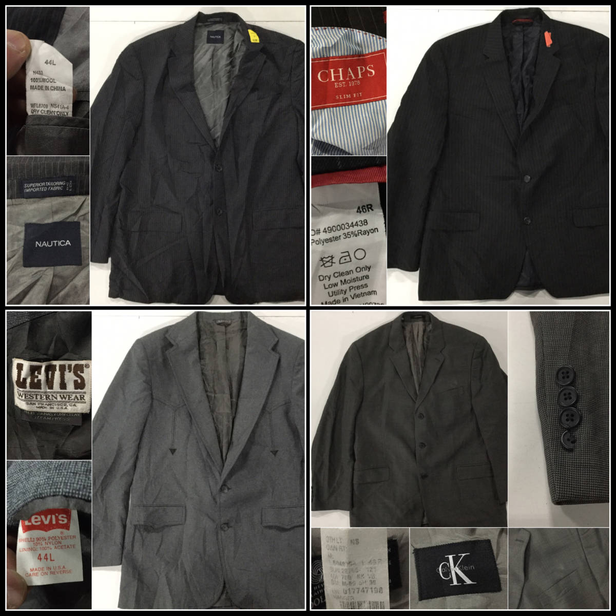 s45 テーラードジャケット 4着セットまとめ売り ChapsチャップスCKカルバンクラインLEVI'SリーバイスNAUTICAノーティカ古着卸スーツ(テーラードジャケット、ブレザー)｜売買さ ...