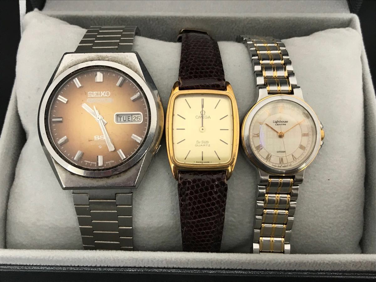 1円 OMEGA/SEIKO/CITIZEN Deville/5Acus/Lighthouse 腕時計 まとめ 3本セット クオーツ オメガ ...