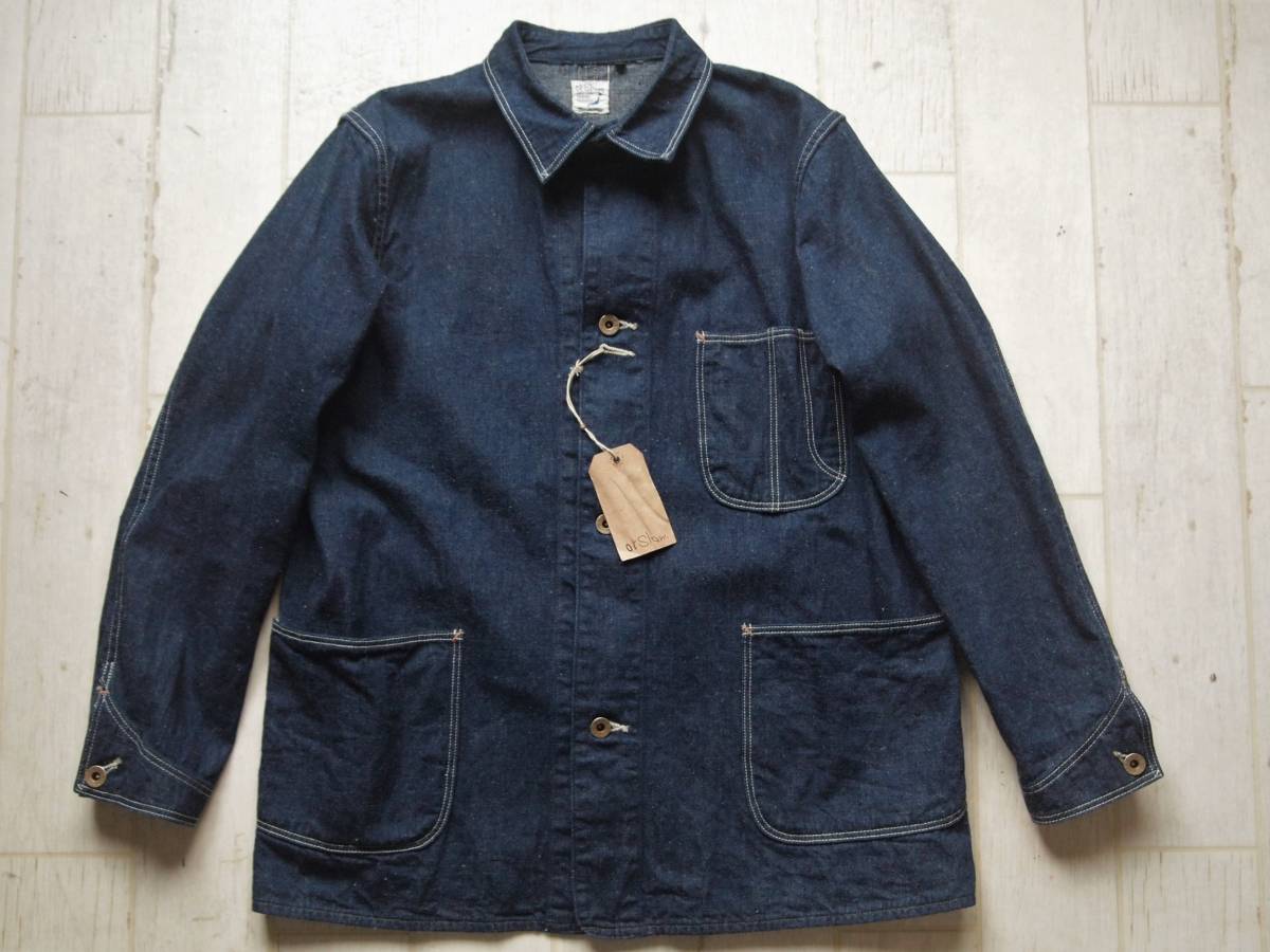 タグ付きリジッド orslowオアスロウ 40sデニムカバーオールジャケット 1 実寸M程度/ 濃紺インディゴ 大戦モデル ワーク(Mサイズ ...