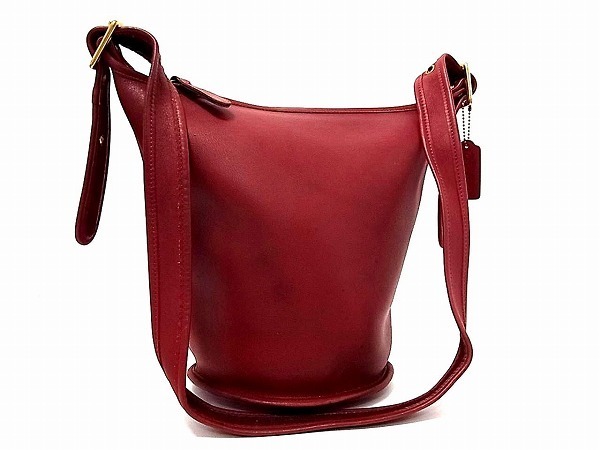 1円 COACH コーチ 9953 オールドコーチ ヴィンテージ USA製 レザー バケツ型 ショルダーバッグ 斜めがけ レッド系 ...