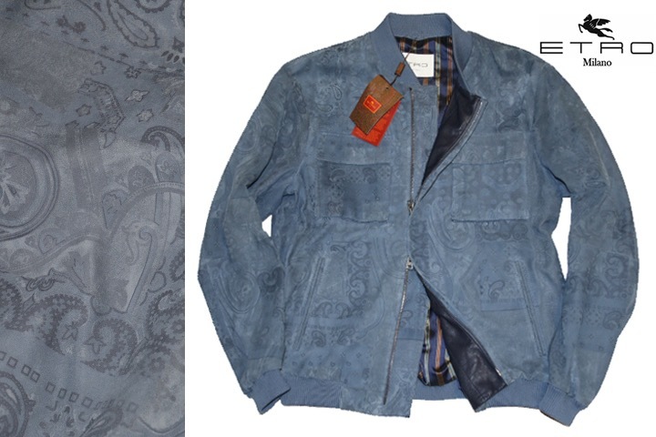 53万 ETRO エトロ ゴートレザー エンボス ペイズリー柄 W-Zip ジャケット ブルゾン ブルーグレー L(ジャンパー、ブルゾン)｜売買されたオークション情報、yahooの商品情報を ...