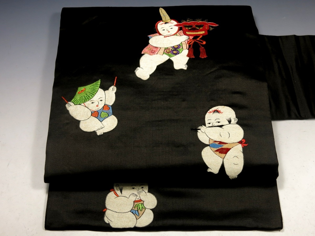 特撰着物 極上の逸品 アンティーク 手刺繍 御所人形文 玩具 太鼓柄 九寸名古屋帯 黒地 正絹 222(アンティーク着物)｜売買されたオークション情報、yahooの商品情報をアーカイブ公開 ...